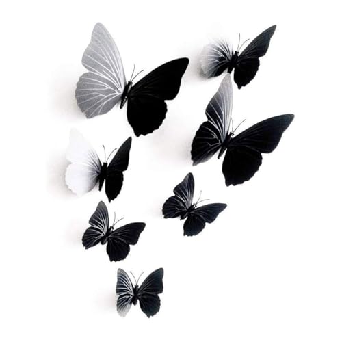 12 Pieces 3D Butterfly Stickers Fashion Design DIY Wall Decoration Butterfly Wall Decals for House Decoration-Black Style