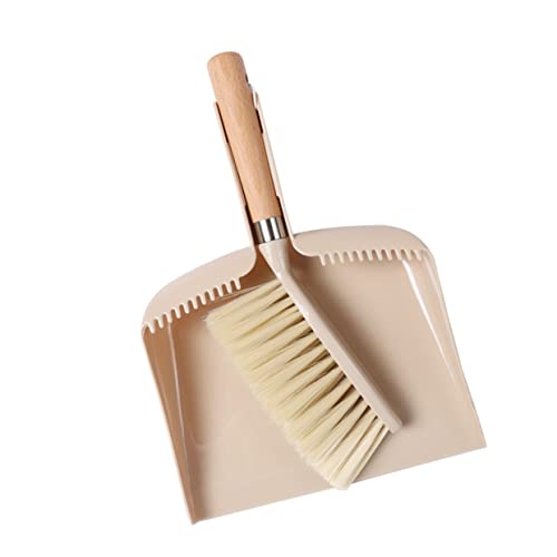 Outanaya 1 Set 2pcs Desktop Dustpan Mini Cleaning Brush Desktop Sweep Cleaning Brush Mini Hand Broom Table Clean Broom Brush Crumb Sweeper Cleaning Kit Table Broom Mini Broom Wooden Beige