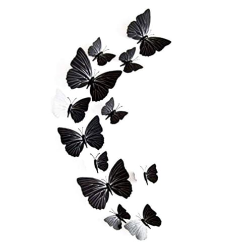 12 Pieces 3D Butterfly Stickers Fashion Design DIY Wall Decoration Butterfly Wall Decals for House Decoration-Black Style