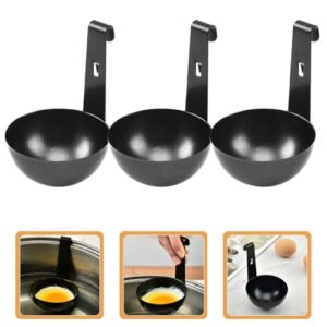 GRIRIW 3pcs Stainless Steel Egg Cooker Egg Poacher Egg Poaching Egg Shaper for Frying Pan Breakfast Griddle Egg Holder for Boiled Eggs Egg Maker Machine Egg Boiler for Eggs Egg Cup Black