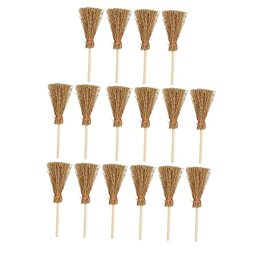 KICHOUSE 18pcs Mini Broom Straw Broom Halloween Small Broom Halloween Witch Broom Mini Broom Hangings Brooms Toy Wizard Flying Broom Decor Toys Mini Wooden Broom Pine Wood Khaki