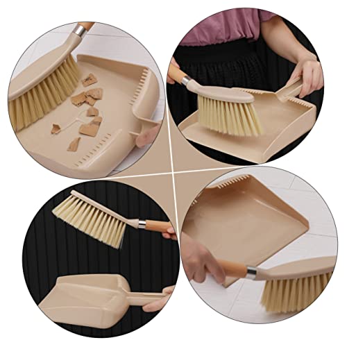 HOMOCONO 1 Set 2pcs Desktop Dustpan Cleaning Broom Small Cleaning Brush Tiny Broom Dustpan Kit Computer Cleaner Couch Cleaner Mini Brush Home Cleaning Accessory Pet Hair Broom Wooden Beige