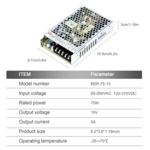 TorqCali RSP-75-15 75W Single Output PFC Function Power Supply 15V Constant Voltage for Industrial Control, Automation Equipment, and Instrumentation