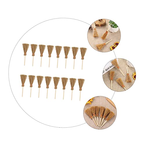 KICHOUSE 18pcs Mini Broom Straw Broom Halloween Small Broom Halloween Witch Broom Mini Broom Hangings Brooms Toy Wizard Flying Broom Decor Toys Mini Wooden Broom Pine Wood Khaki