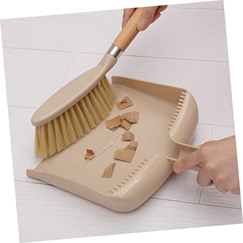 Outanaya 1 Set 2pcs Desktop Dustpan Mini Cleaning Brush Desktop Sweep Cleaning Brush Mini Hand Broom Table Clean Broom Brush Crumb Sweeper Cleaning Kit Table Broom Mini Broom Wooden Beige