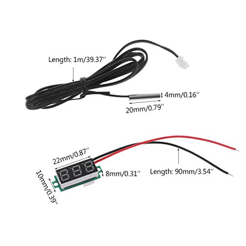 kobeIeen 0.28" Digital Temperature Meter with 1m Metal Probe Car Internal External Use for Conditioner Room -20℃~100℃