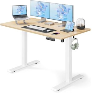 marsail electric standing desk, adjustable height stand up desk, 48 x 24 inches sit stand home office desk, computer desk, maple