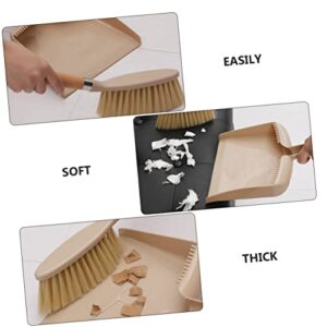 Outanaya 1 Set 2pcs Desktop Dustpan Mini Cleaning Brush Desktop Sweep Cleaning Brush Mini Hand Broom Table Clean Broom Brush Crumb Sweeper Cleaning Kit Table Broom Mini Broom Wooden Beige