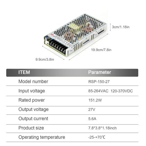 TorqCali RSP-150-27 150W Single Output Power Supply 27V 5.6A Constant Current with PFC, Enclosed Type for Industrial Automation, Robotics, and Test Equipment