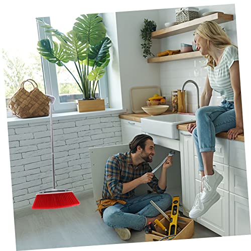 FOYTOKI Long Handle Cleaning Broom Floor Broom Kitchen Brooms for Sweeping Indoor Escobas para Barrer Piso Ground Sweeper Office Broom Cleaning Btush Home Cleaning Broom Flooring Red Nylon