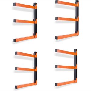 itoolmax 3-tier lumber storage rack heavy duty wall mounted, wood organizer shelves for wall storage, garage storage organization - indoor & outdoor use (orange - 4 pack)