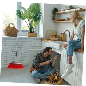 TOKIDNY Home Cleaning Supplies Handle Broom Cleaning Broom Office Cleaning Supplies Floor Broom Commercial Angle Broom Floor Sweeping Broom Floor Scrub Brush Home Broom Stainless Steel Red