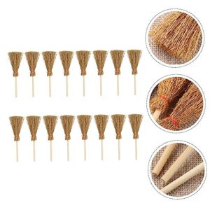 KICHOUSE 18pcs Mini Broom Straw Broom Halloween Small Broom Halloween Witch Broom Mini Broom Hangings Brooms Toy Wizard Flying Broom Decor Toys Mini Wooden Broom Pine Wood Khaki