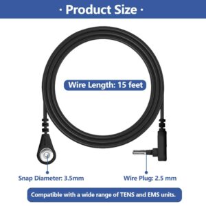 Grounding Cord Cable, Convert 2.5mm Pin to 3.5mm Snap Replacement Compatible with TENS EMS Units, 15 Foot, 4 Pack (Black)