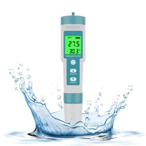 ph meter tds meter 8 in 1 digital water tester pool salt tester salinity, ph, tds, ec, orp, h2 and tds meter, ph meter for water with lcd backlit testing kits for swimming pool,saltwater, sea water