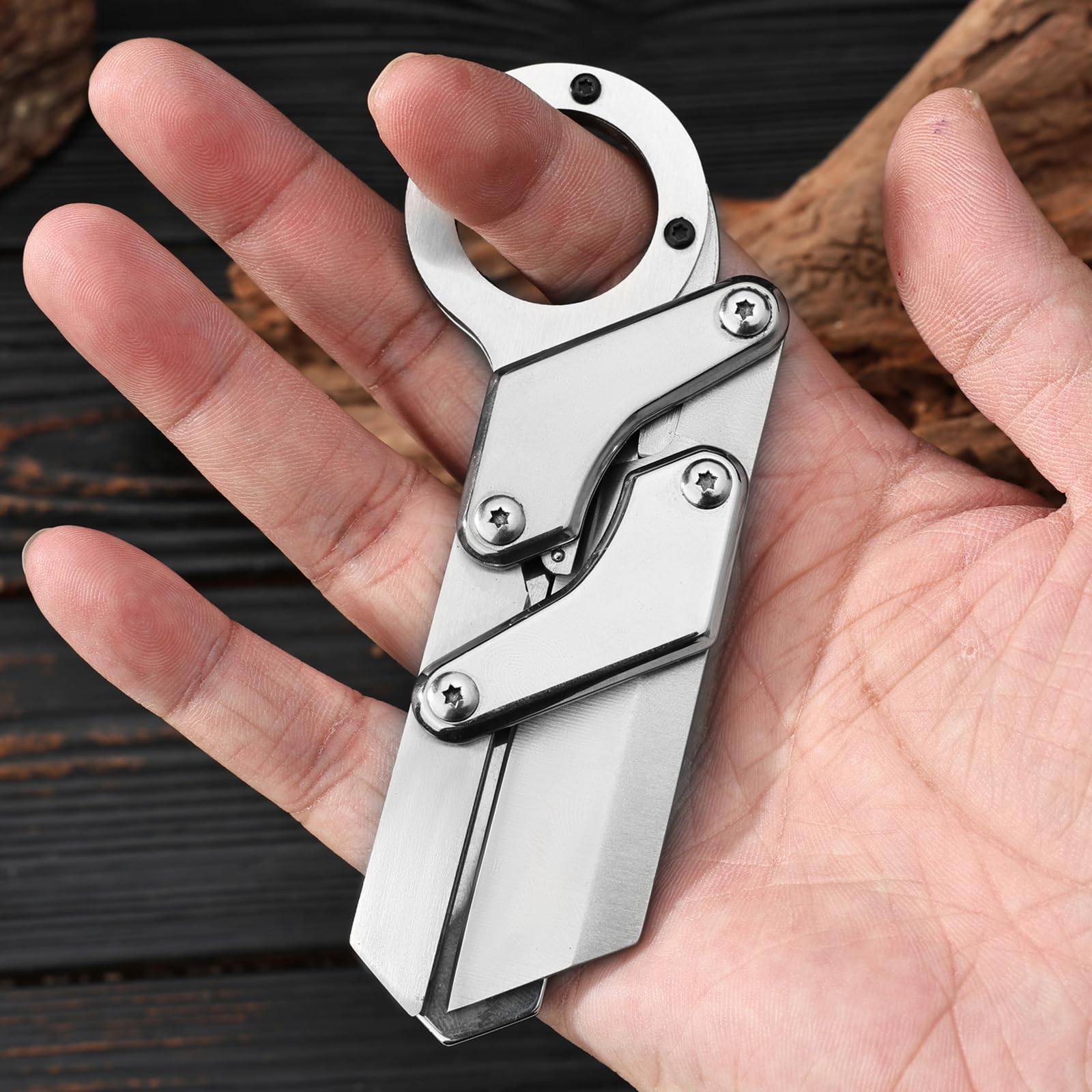 Unique Folding Pocket Knife, Stainless Steel 7 inch Survival Tactical Knife, Rescue EDC Hand Tools with Pocket Clip, Knife for Men