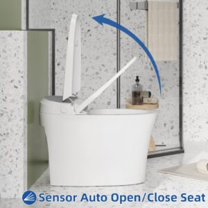 Senfot Smart Toilet with Bidet Seats, Automatic Flip and Slow Close Lid, Foot Sensor, Automatic Flush When Standing Up, Heated Seat and Night Light, Remote Control Operation, WZ2801U-3, White