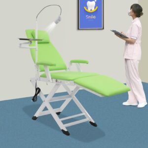 KUMOYOU Portable & Foldable Mobile Den tal Patient Chair, Folding Freestanding Den tal Bed with 360° Rotating LED Light and Tray, Ideal for Clinics and Hospitals