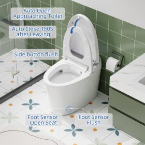 Senfot Smart Toilet with Bidet Seats, Automatic Flip and Slow Close Lid, Foot Sensor, Automatic Flush When Standing Up, Heated Seat and Night Light, Remote Control Operation, WZ2801U-3, White