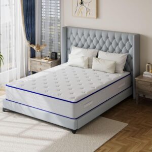 erubry queen mattress, 12 inch medium firm hybrid queen mattress with individual pocketed springs& gel memory foam, enhanced edge support, motion isolation, queen mattress in a box