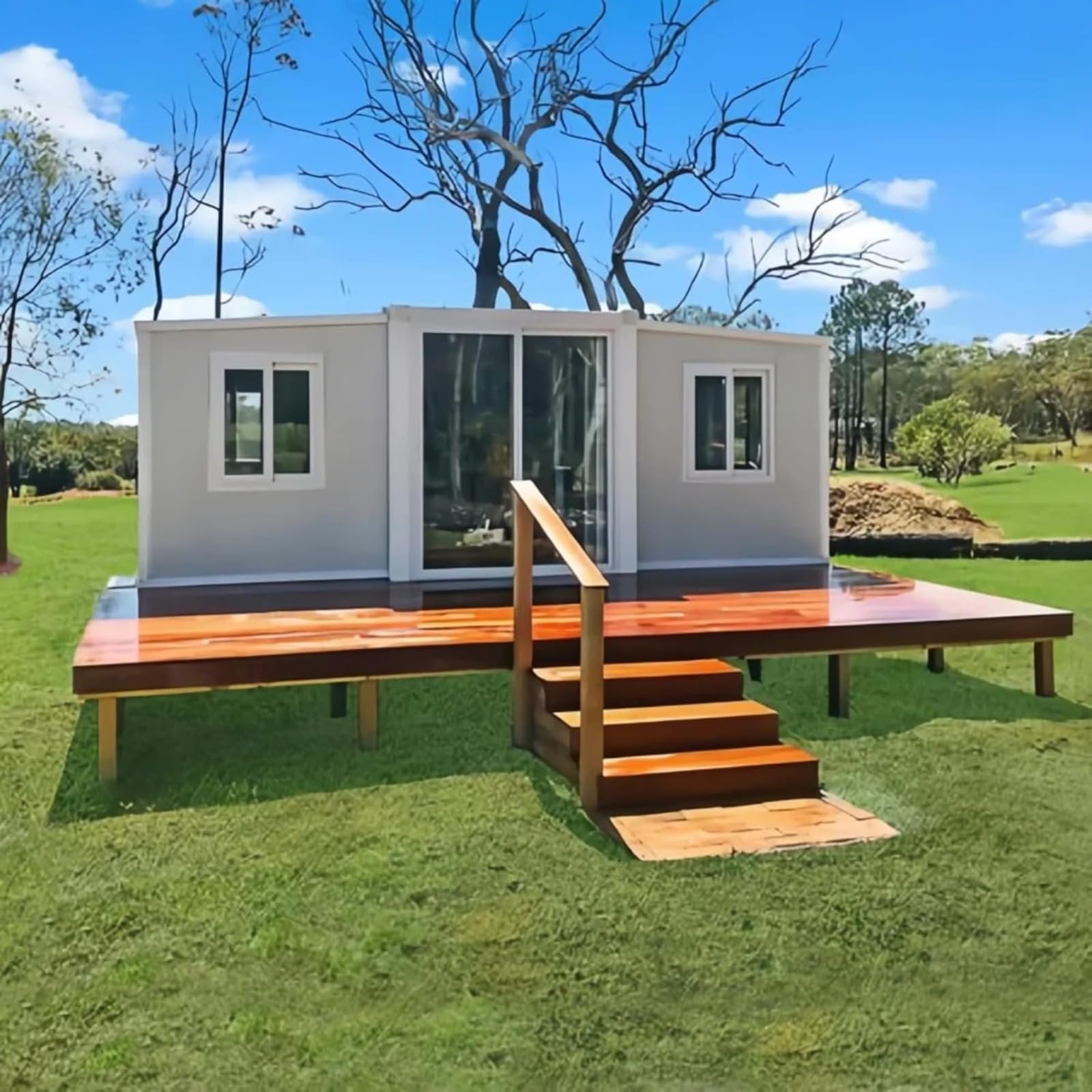 Portable Prefabricated Tiny House 20X20ft, Mobile Expandable House, Outdoor Storage, Modern Study Steel Storage House Garden Houses，Customizable Room, Kitchen, Bathroom and Balcony