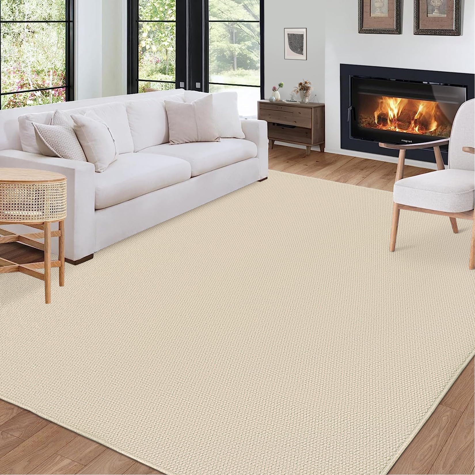 GlowSol Washable Area Rugs 10x13 Living Room Rug Modern Solid Rug Neutral Rug Farmhouse Large Rug Stain-Resistant Soft Floor Rug Low Pile Non Slip Carpet for Living Room Bedroom Dining Room,Beige