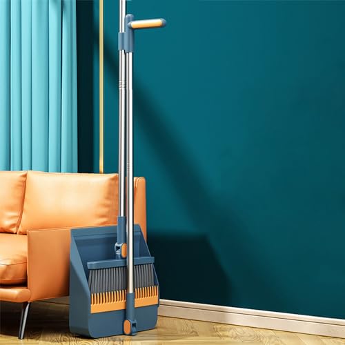 Upgrade Brooms and Dustpan Set, Self-Cleaning with Scraping Teeth and Scraper, Indoor & Outdoor Sweeping, Ideal for Dog Cats Home Use, Stand Up Brooms and Dustpan