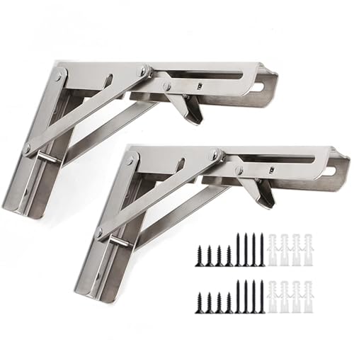 Shelf Bracket Foldable Bracket 8 inch Stainless Steel Bracket 2 Piece DIY L Shape Workbench Folding Table Hinge Bracket