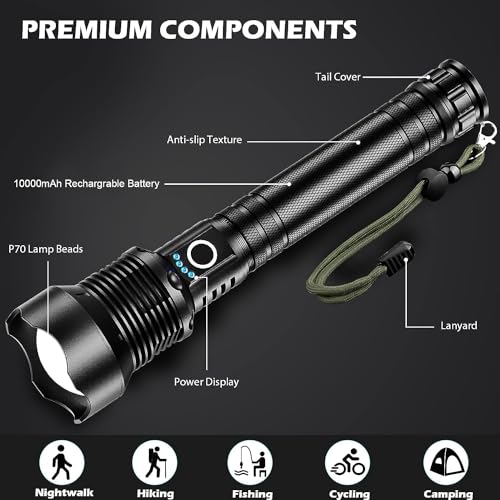 WENOTK Rechargeable High Lumen Flashlight, Super Bright Led Flashlights with 5 Modes & 18h Run Time, Waterproof Handheld Flash Light for Home Camping Emergency