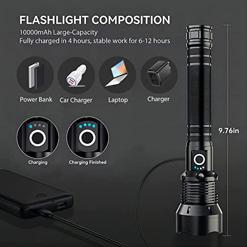 WENOTK Rechargeable High Lumen Flashlight, Super Bright Led Flashlights with 5 Modes & 18h Run Time, Waterproof Handheld Flash Light for Home Camping Emergency