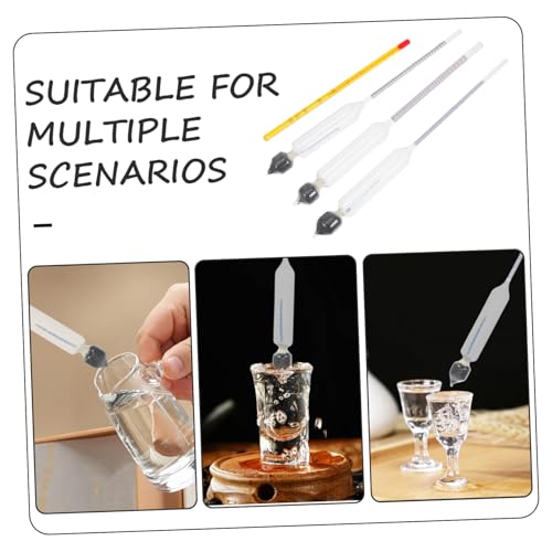 GRIRIW 3pcs Alcohol Meter Hydrometer Alcoholmeter Alcohol Proof Testers Alcohol Tester for Home Alcohol Test Alcohol Measuring Tools Wine Meter Thermometer Wine Testing Meter Glass