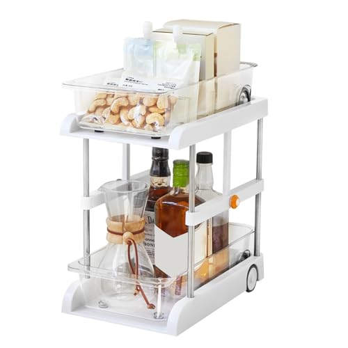 AMAMIA Under Sink Storage Rack Adjustable Height Storage Organizer with Pull-Out Drawer Sliding Wheels 2 Tier Storage Rack for Kitchen Bathroom Refrigerator Kitchen Bathroom Under Sink Organizers