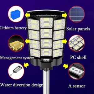 ZXXHNNAIH Solar Street Light IP66 Waterproof Street Solar Light Multiple Lighting Modes, Motion Sensor Wall Lights,for Basketball Court Parking Lot