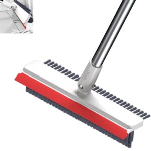 three sided floor brush,floor scrub brush with long handle,3 in 1 scrape and double-sided stiff bristle scrub brush,rubber broom carpet rake,scrape & heavy-duty stiff bristle scrubber brush for bath