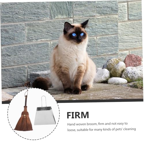 PLAFOPE 1 Set Pet Broom Dustpan Home Accessory Convenient Mini Dustpan Pet Cage Broom Mini Broom with Dustpan Litter Scooper and Duster Desktop Cleaning Brush Desk Cleaning Broom Wood