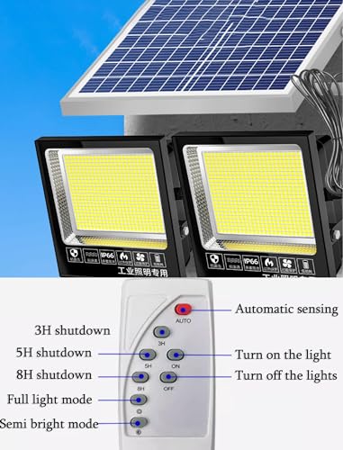 ZXXHNNAIH Solar Street Light IP66 Waterproof Solar Street Lights Outdoor LED Commercial Lighting with 19 ft Cables and Remote Control, Easy to Install