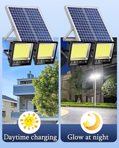 ZXXHNNAIH Solar Street Light IP66 Waterproof Solar Street Lights Outdoor LED Commercial Lighting with 19 ft Cables and Remote Control, Easy to Install