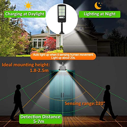 BLHKBAIKB Solar Street Light Outdoor,Solar Pole Lights with Motion Sensor Dusk to Dawn Solar Street Light Remote Control IP65 Waterproof Solar Street Light Outdoor