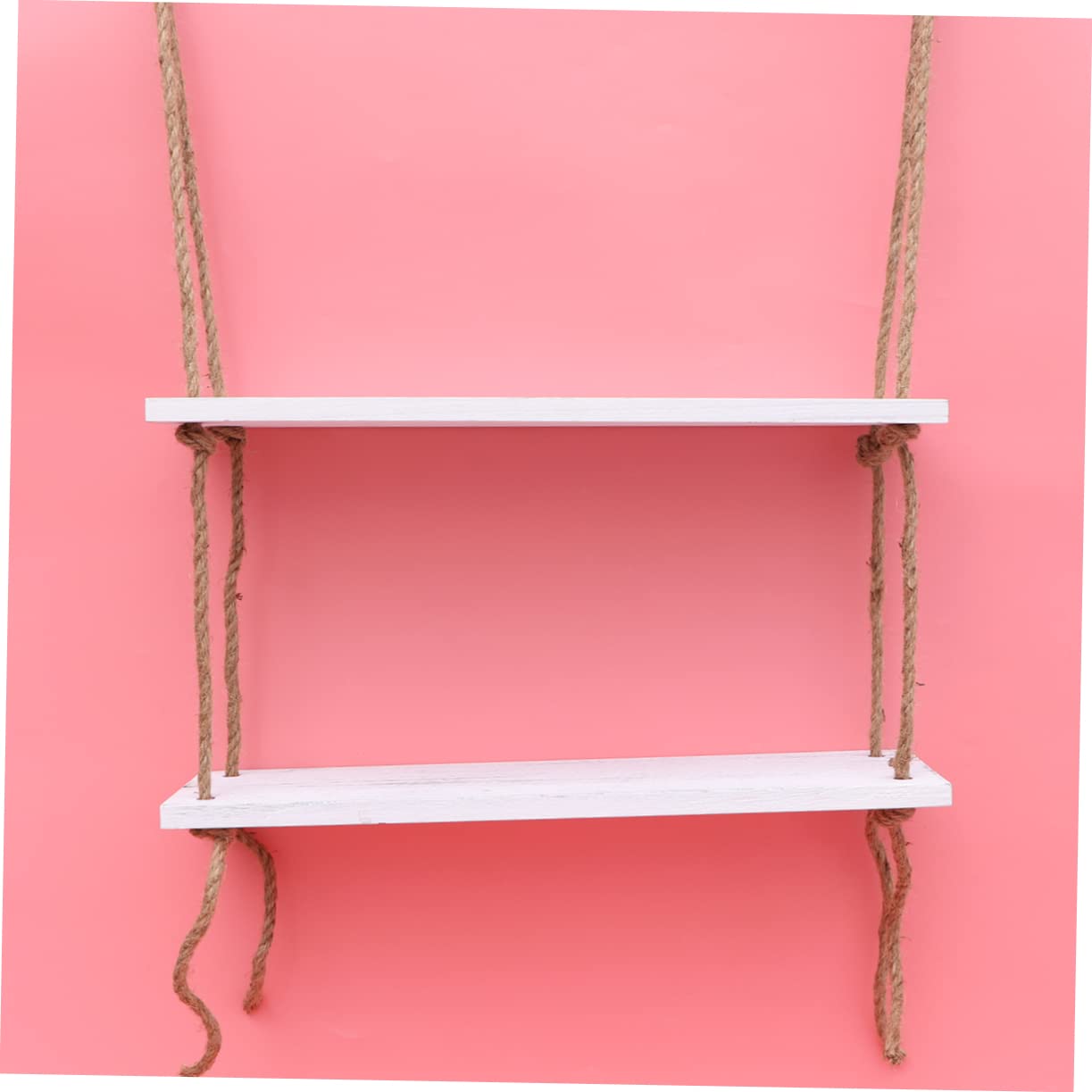 GOOHOCHY Wood Shelves Vintage Shelves Wall Hung Shelves Retro Bookshelf Swing Rope Floating Shelves Rustic Swing Mounted Bookshelf for Hanging Shelves for Wall White