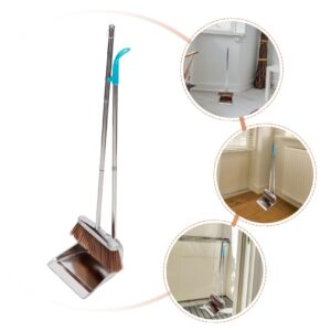 Amosfun 1 Set Stainless Steel Trash Shovel Rubbish Dustpan Standing Broom and Dustpan House Sweeping Broom Hand Broom and Dustpan Dustpans with Broom Dust Brush Grass Concrete Broom Silver