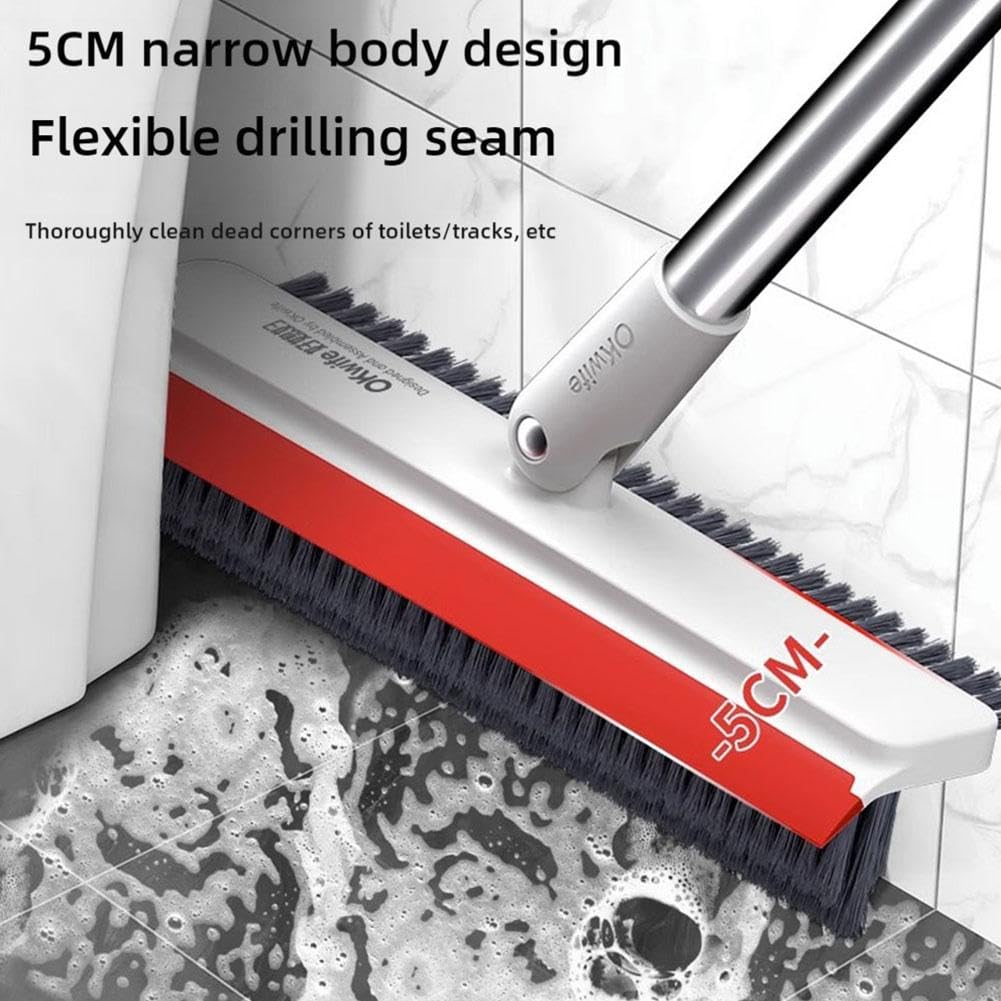 Three Sided Floor Brush,Floor Scrub Brush with Long Handle,3 in 1 Scrape and Double-Sided Stiff Bristle Scrub Brush,Rubber Broom Carpet Rake,Scrape & Heavy-Duty Stiff Bristle Scrubber Brush for Bath