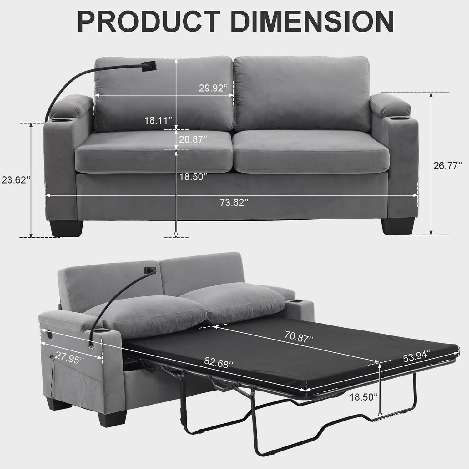 NHX 74” Pull Out Sofa Bed Sleeper Couch with Memory Foam Mattress, Queen Size Sofa, Full Size Mattress Modern,Loveseat Sleeper for Living Room, Full Size (Dark Grey, Full)