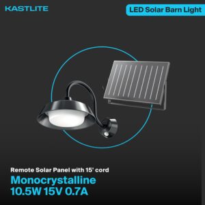 KastLite 45W Solar Barn Light - 150W Eq. 4000LM LED Dusk to Dawn Motion Sensor Outdoor Security Light Fixture - 5-Mode Remote Control Waterproof Yard Garage Patio Shed Exterior Wall Lighting, Black