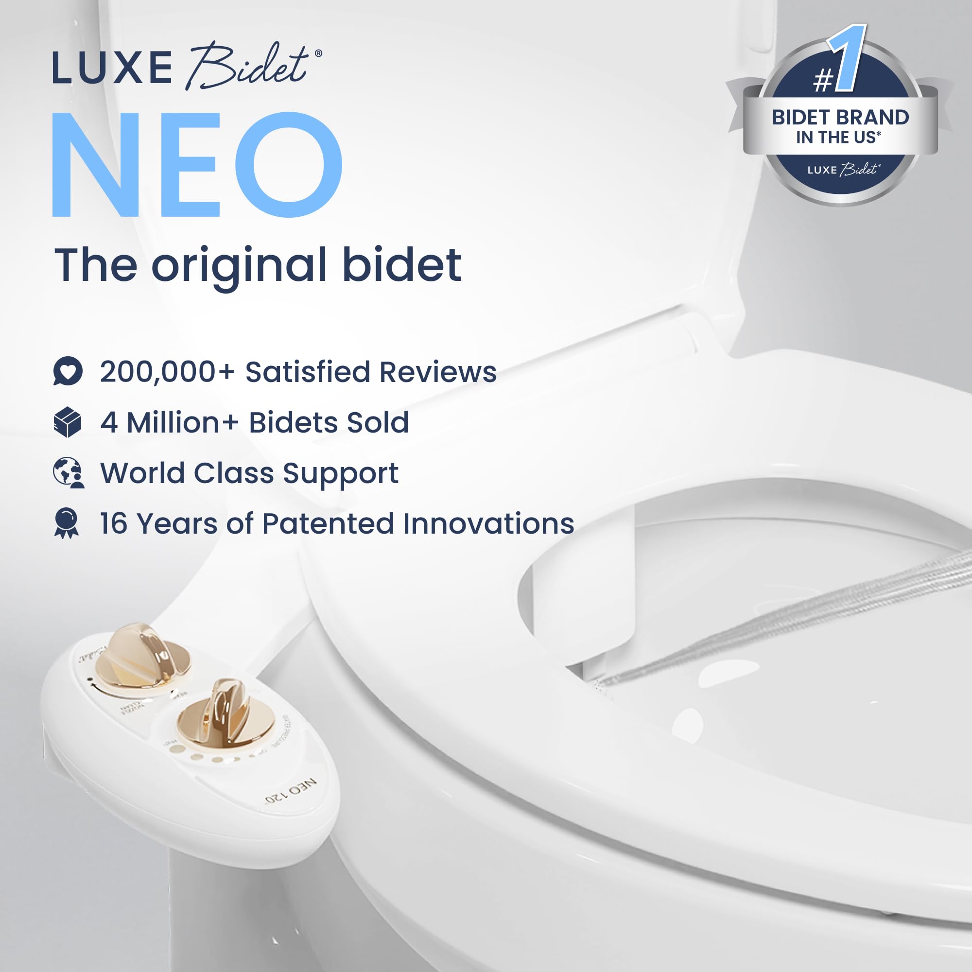 LUXE Bidet NEO 120 - Value Pack of 2 - Self-Cleaning Non-Electric Bidet Attachments for Toilet Seat (Gold and White)