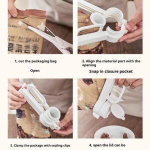 4Pcs Bag Clip with Pour spouts Food Clips to Seal Pour Food Storage Bag Clip with Spout for Cereal Snacks and More (4 in 1)