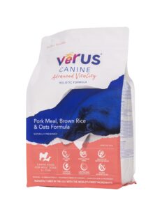 verus pet foods dry dog food pork, advanced vitality formula 4lb bag