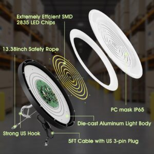 Royana UFO LED High Bay Light, Plug & Paly Lighting for Warehouse,5000K Daylight, 300W, AC110V-130V, 30000LM, IP65 Waterproof and Ideal Heat Dissipation, LED Shop Light for Factory Barn 20 Pack