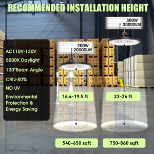 Royana UFO LED High Bay Light, Plug & Paly Lighting for Warehouse,5000K Daylight, 300W, AC110V-130V, 30000LM, IP65 Waterproof and Ideal Heat Dissipation, LED Shop Light for Factory Barn 20 Pack