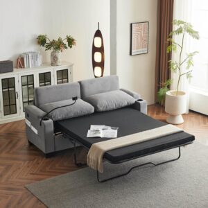 NHX 74” Pull Out Sofa Bed Sleeper Couch with Memory Foam Mattress, Queen Size Sofa, Full Size Mattress Modern,Loveseat Sleeper for Living Room, Full Size (Dark Grey, Full)