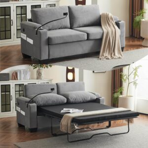 nhx 74” pull out sofa bed sleeper couch with memory foam mattress, queen size sofa, full size mattress modern,loveseat sleeper for living room, full size (dark grey, full)